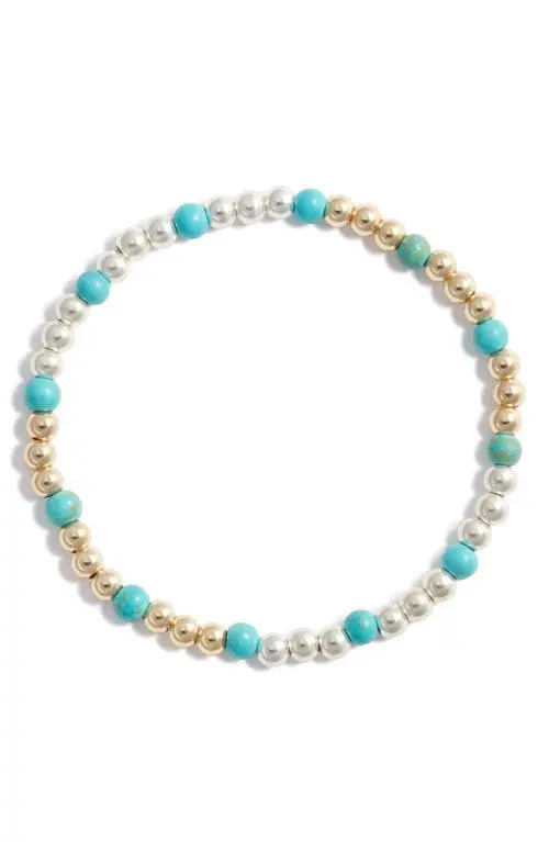 NASHELLE Turquoise Stone & Bead Stretch Bracelet - Mixed Metals