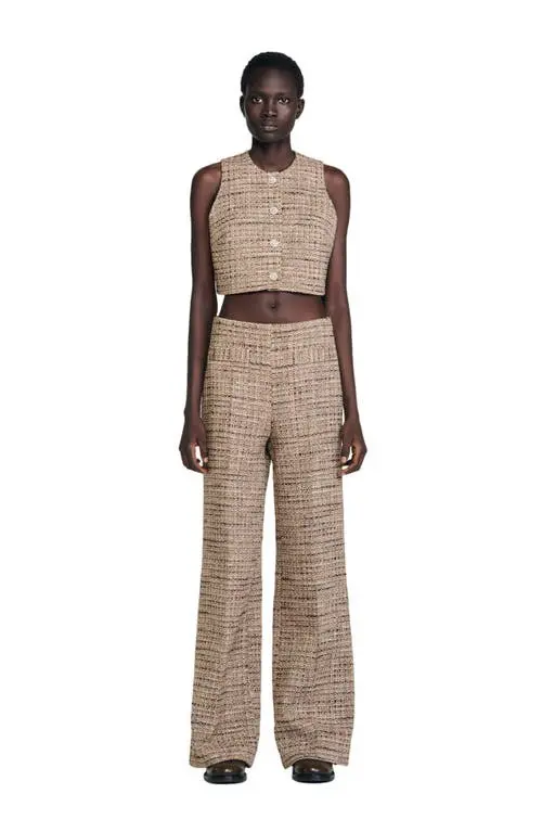 Sandro Decorative Tweed Wide-leg Trousers - Brown