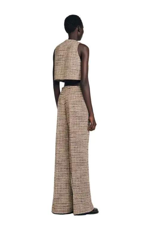 Sandro Decorative Tweed Wide-leg Trousers - Brown