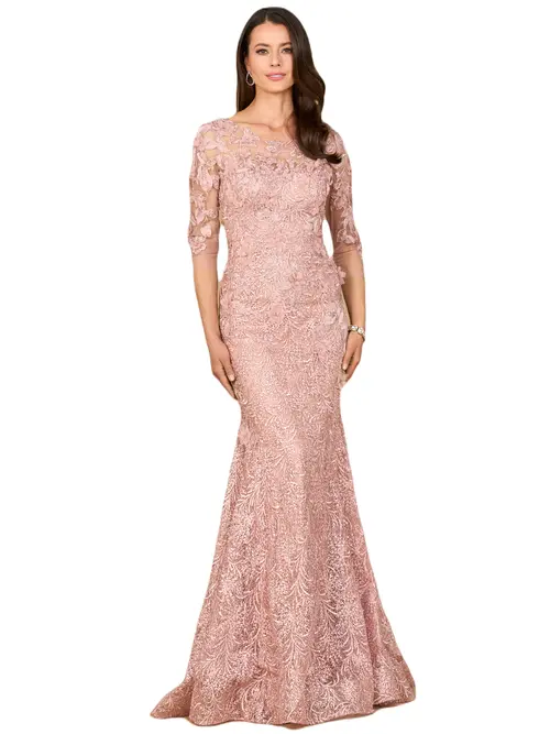 LARA NEW YORK Lace Mermaid Gown With Rhinestone Embellishments