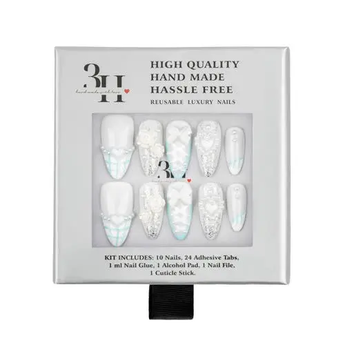 3H NAILS Crystal Frost Luxury Handmade Press On Nails - Pastel/ Baby Blue