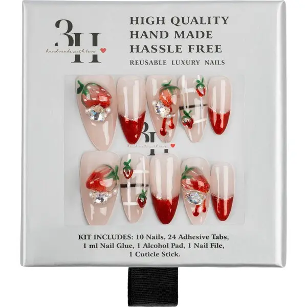 3H NAILS Strawberry Glaze Luxury Handmade Press On Nails - Red