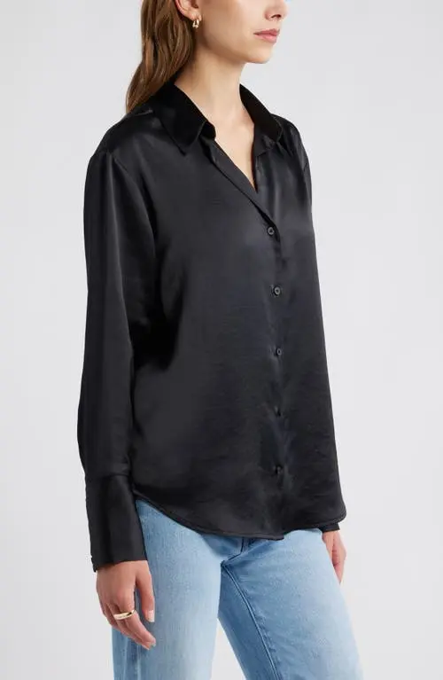 OPEN EDIT Relaxed Fit Satin Button-up Shirt - Black