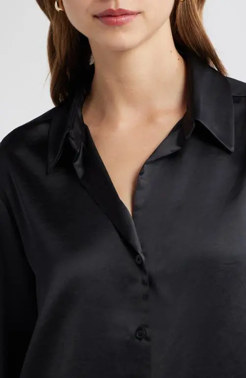 OPEN EDIT Relaxed Fit Satin Button-up Shirt - Black