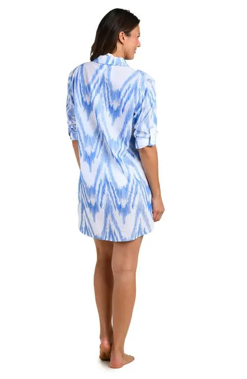 La Blanca Tidal Wave Button-up Cotton Cover-up Shirt