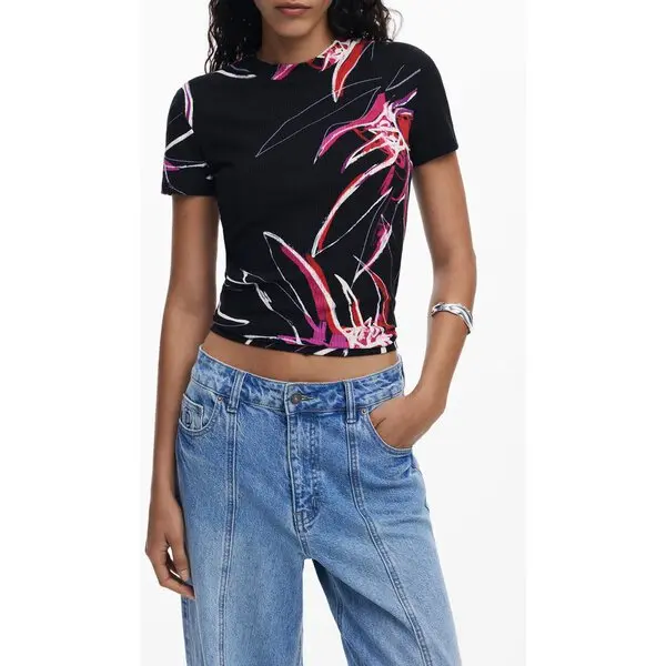 Desigual Floral Ribbed T-shirt