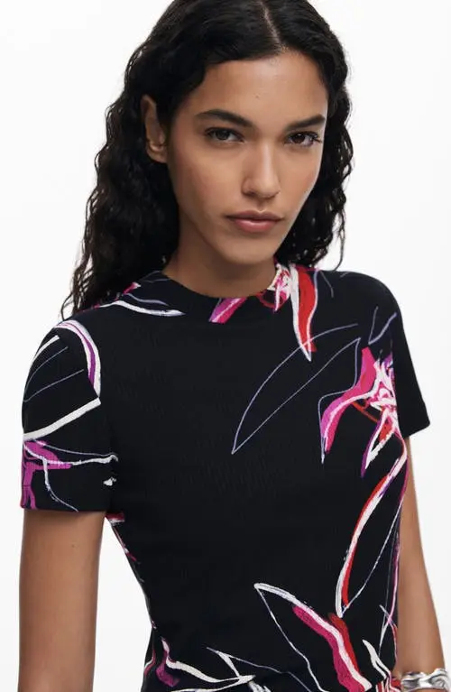 Desigual Floral Ribbed T-shirt