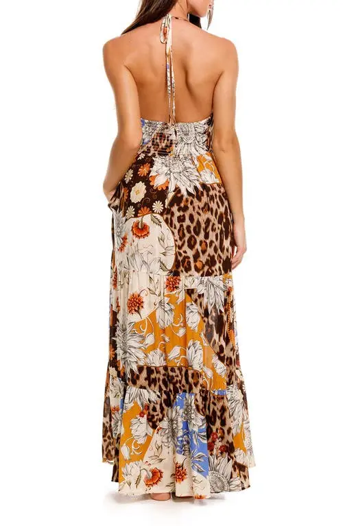 Agua Bendita Gabrielle Quilt Tie Front Halter Maxi Dress