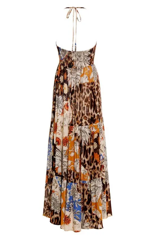 Agua Bendita Gabrielle Quilt Tie Front Halter Maxi Dress