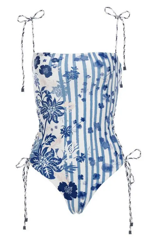 Agua Bendita Posh Batik Lace-up One-piece Swimsuit - Blue