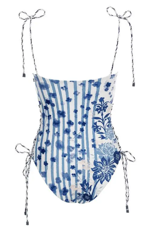 Agua Bendita Posh Batik Lace-up One-piece Swimsuit - Blue