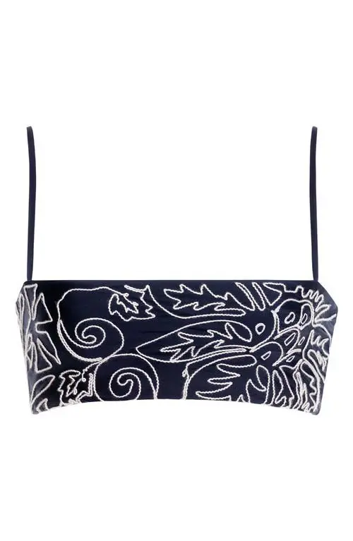 Agua Bendita Brietta Batik Embroidered Bikini Top - Navy Blue