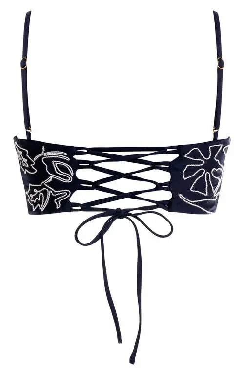 Agua Bendita Brietta Batik Embroidered Bikini Top - Navy Blue
