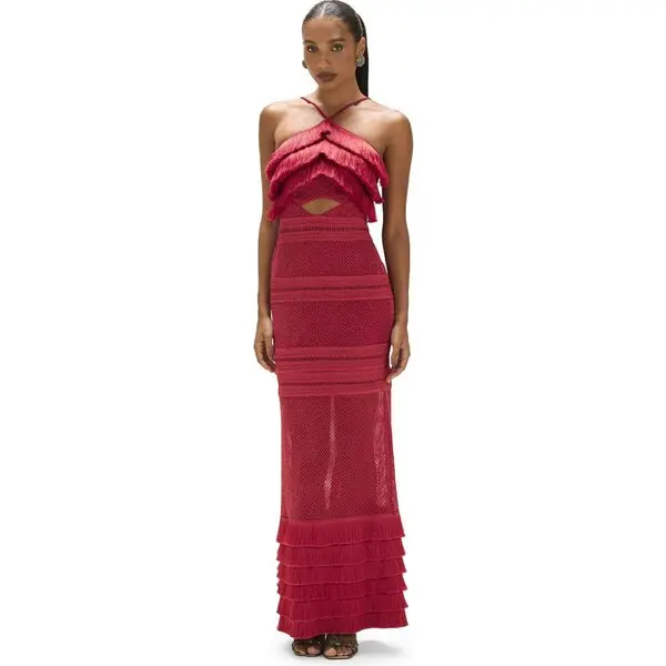 PatBO Radiant Fringe Halterneck Maxi Dress