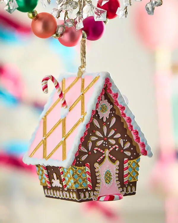 GLITTERVILLE Gingerbread Cottage Christmas Ornament, Brown - One-color
