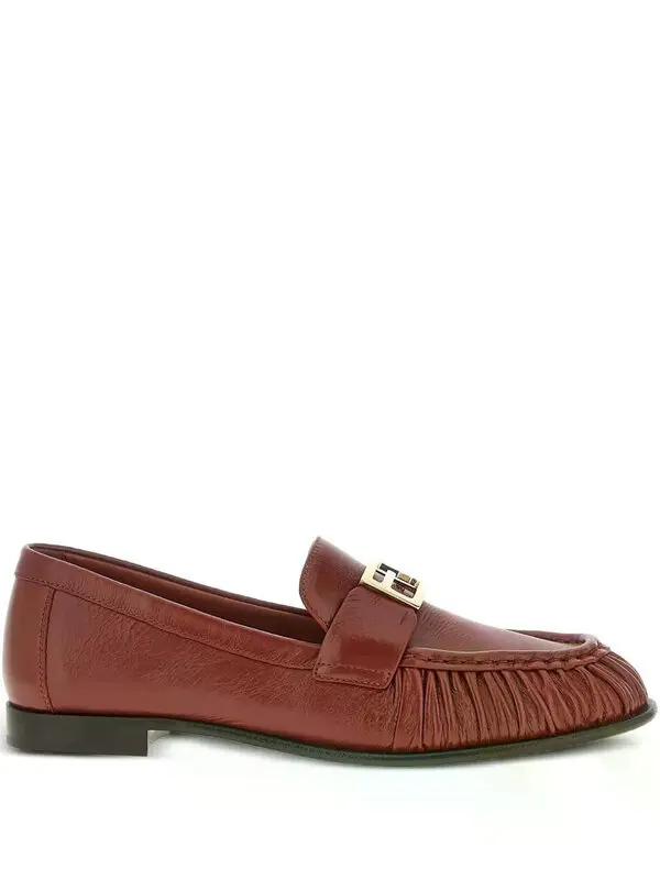 Fendi Curled Metal Detail Baguette Loafers - Brown