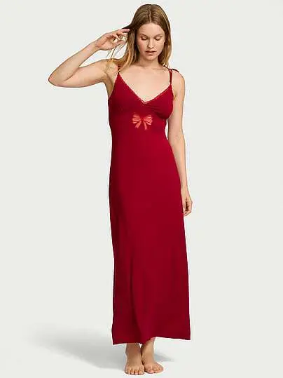 Victoria's Secret Modal Lace-trim Bow Maxi Slip Dress - Red