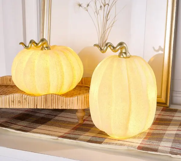 HOME REFLECTIONS As Is S/2 Illum Textured Glass Pumpkins - One-color