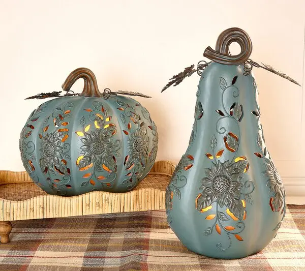 VALERIE PARR HILL As Is Set/2 Indoor/outdoor Lit Pumpkin & Gourd- Valerie - One-color