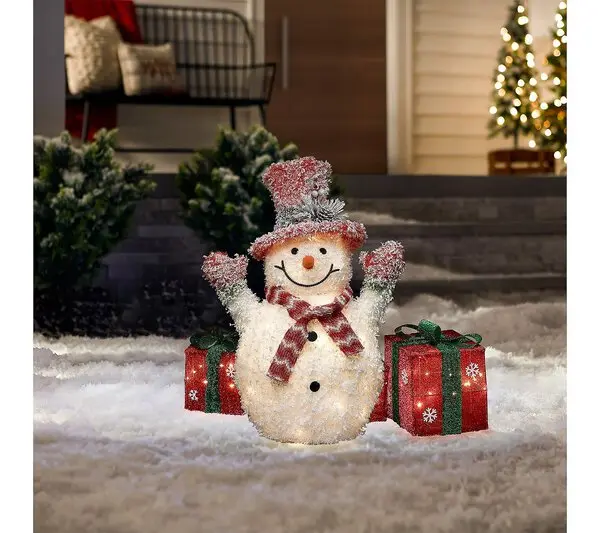 LUXEN HOME Luxenhome 2ft Lighted White Tinsel Frosted Snow W/ Top Hat - One-color