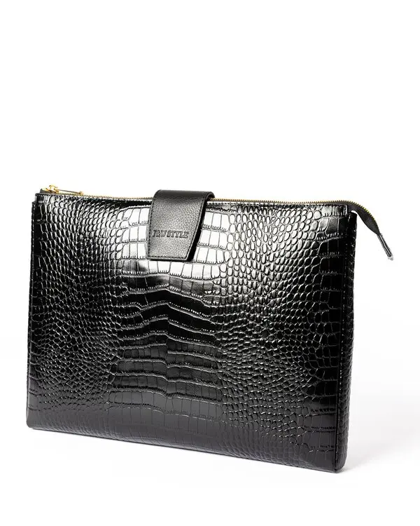 F & W STYLE Layla Embossed Leather Laptop Case - Black