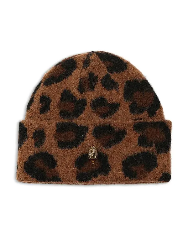 Kurt Geiger Fuzzy Leopard Print Beanie