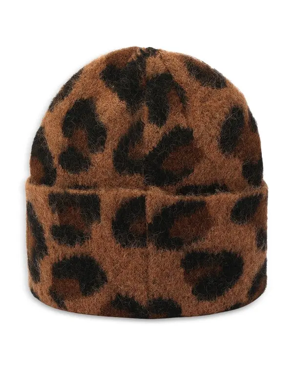 Kurt Geiger Fuzzy Leopard Print Beanie