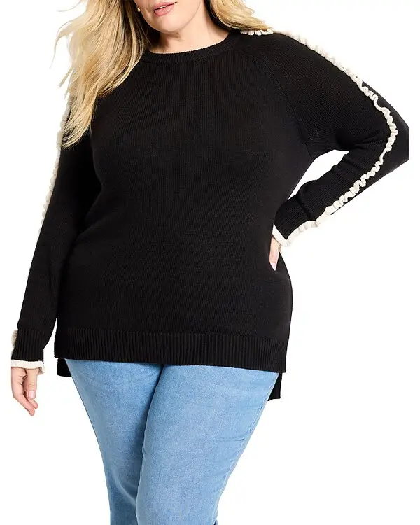 NIC+ZOE Ruffled Round Neck Sweater - Black Onyx