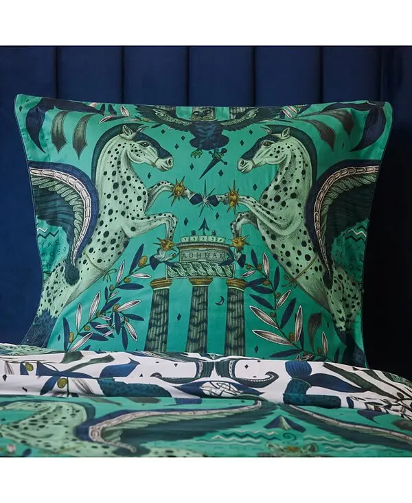 EMMA J SHIPLEY Odyssey Mythos Print 2-piece Sham Set - Peacock/white