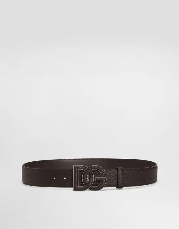 Dolce & Gabbana Deerskin-print Calfskin Belt With Logo - Brown