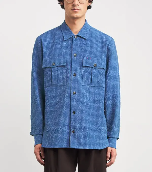 Isaia Wool-silk-linen Seersucker Overshirt