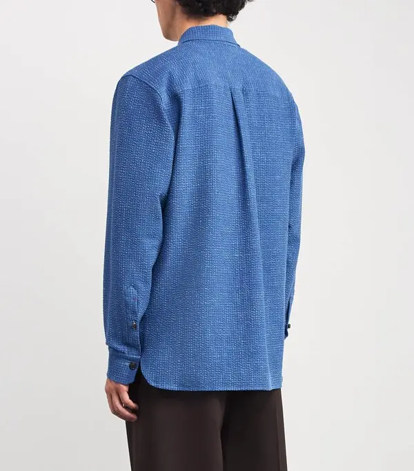 Isaia Wool-silk-linen Seersucker Overshirt
