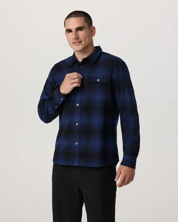Vuori Long Sleeve Flannel Button Down Shirt - Blue Coast