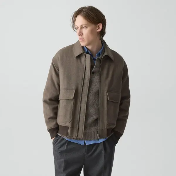 Theory Modern Aviator Jacket In Dapper Wool - Feather