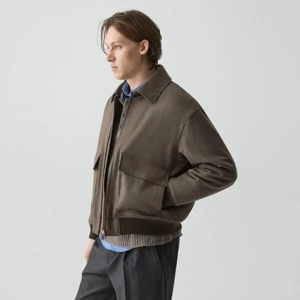 Theory Modern Aviator Jacket In Dapper Wool - Feather