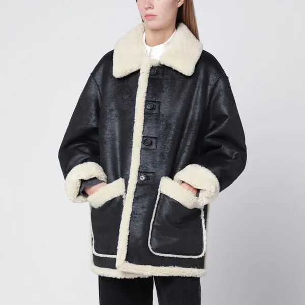 DUNST Faux-leather Shearling-effect Coat - Black