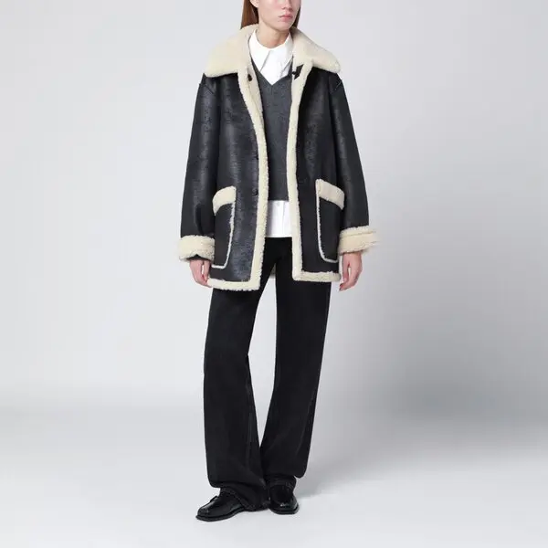DUNST Faux-leather Shearling-effect Coat - Black