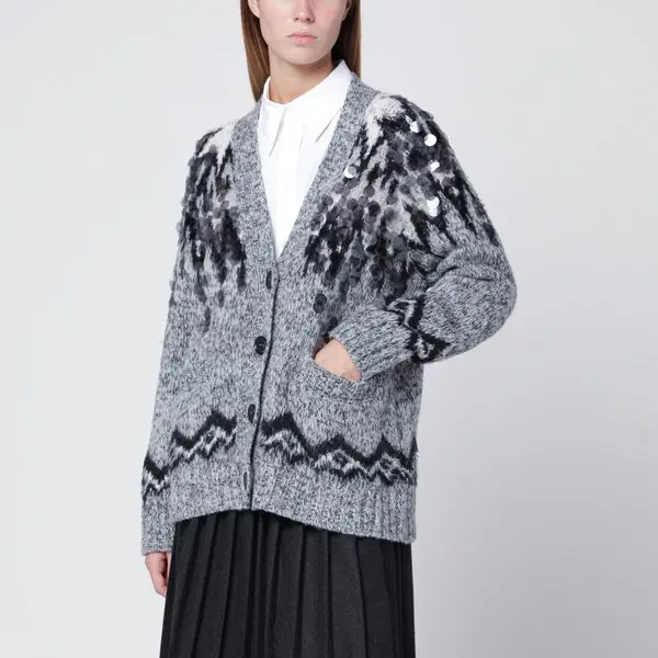 ROBERTO COLLINA Wool-blend Cardigan With Sequins - Grey