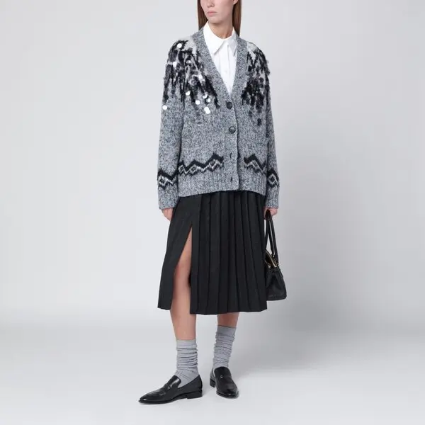 ROBERTO COLLINA Wool-blend Cardigan With Sequins - Grey