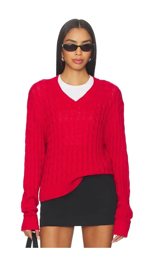 Frankies Bikinis Prince Cable Knit V-neck Sweater - Heartstrings