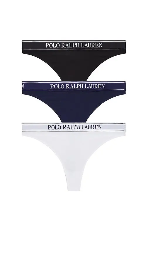 Polo Ralph Lauren Midrise Thong 3 Pack In Black,navy,white - White Cloud & Onyx & Navy