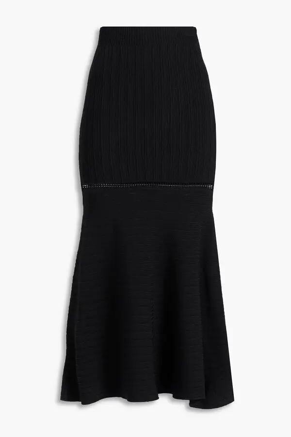 Victoria Beckham Flared Ribbed-knit Midi Skirt