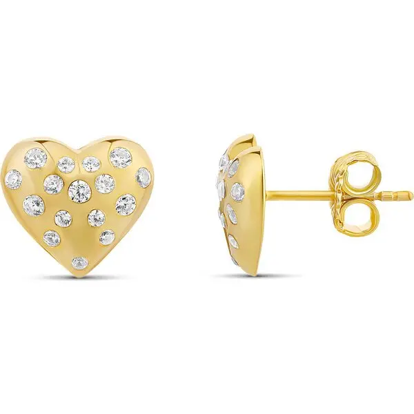 SHYMI Scattered Stone Puffy Heart Stud Earrings - Gold