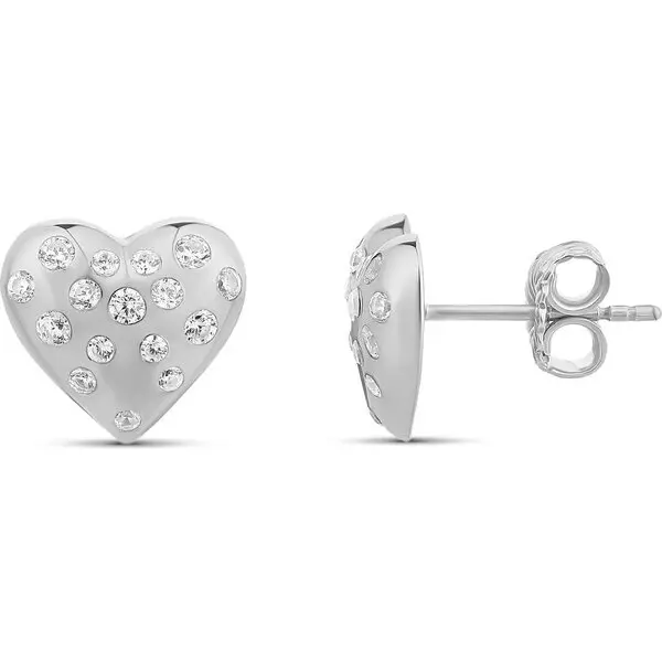 SHYMI Scattered Stone Puffy Heart Stud Earrings - Silver