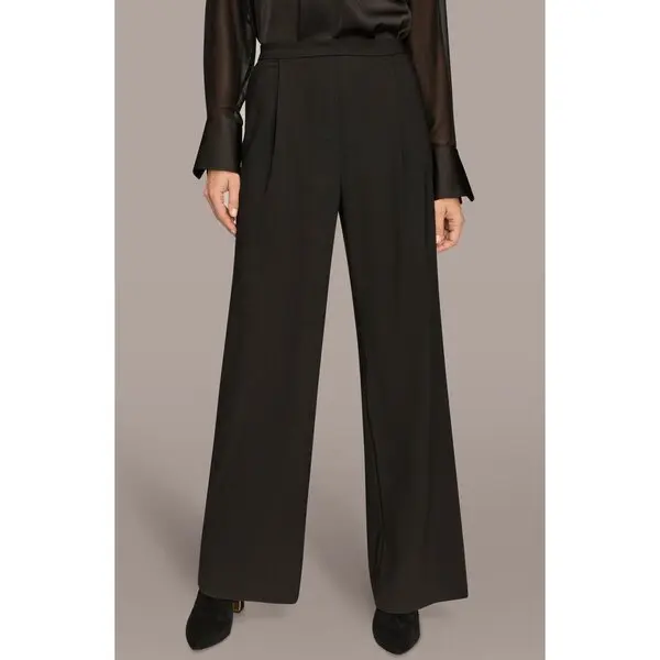 Donna Karan New York Front Pleat Wide Leg Trousers - Black