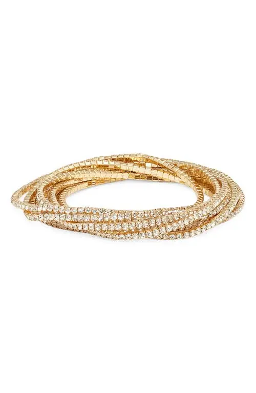Nordstrom Set Of 10 Crystal Stretch Bracelets - Clear- Gold