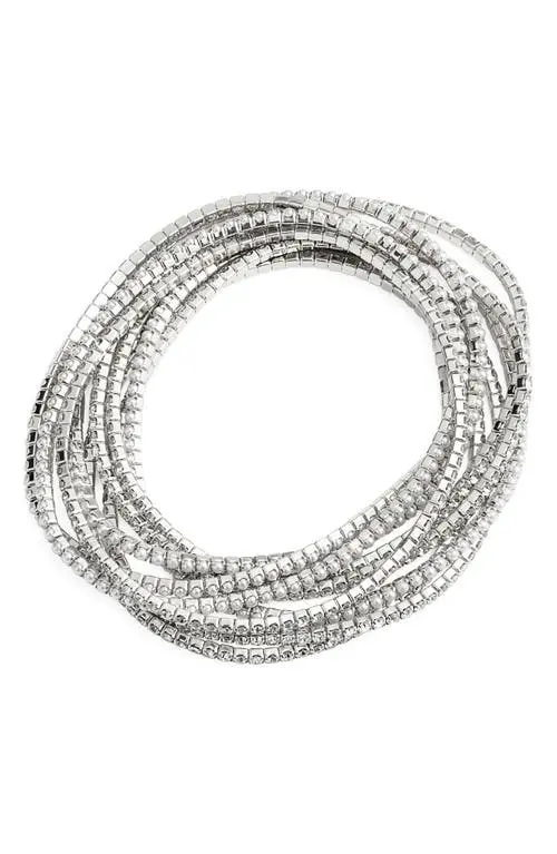 Nordstrom Set Of 10 Crystal Stretch Bracelets - Clear- Silver