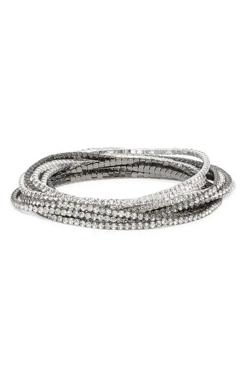 Nordstrom Set Of 10 Crystal Stretch Bracelets - Clear- Silverematite