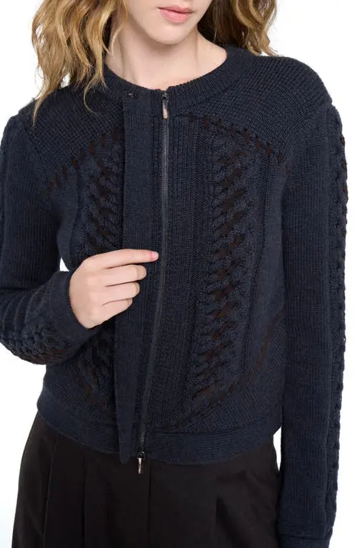 TWP Wool Cable Cardigan With Suede Detail