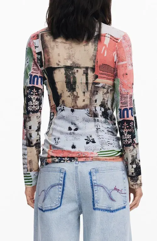 Desigual Printed Mock Neck Top